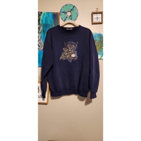 Northern Reflections | Tops | Sweater Vintage Dark Navy Blue Teddy Bear ...